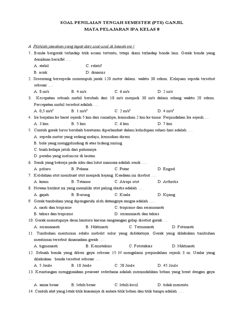 Soal PTS Ipa KLS 8 | PDF