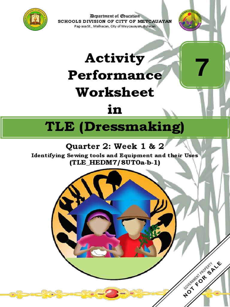 Activity Performance Worksheet in TLE (Dressmaking) : Quarter 2: Week 1 ...
