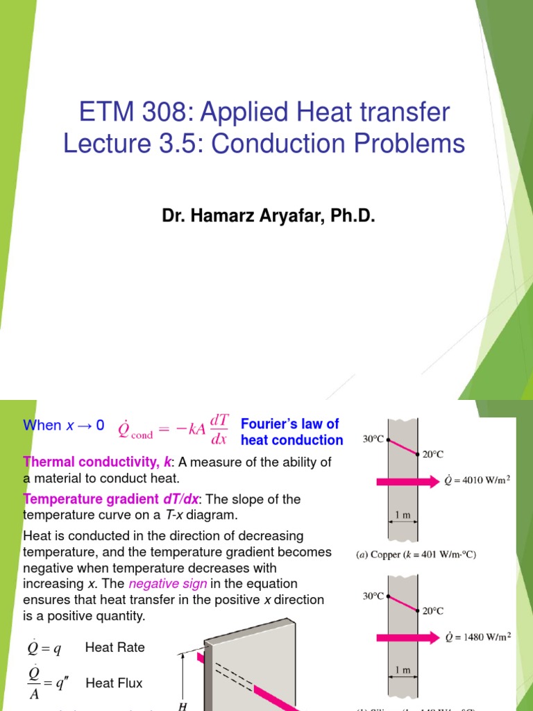 Etm 308 Applied Heat Transfer Lecture 3 5 Conduction Problems Pdf Thermal Conduction Heat