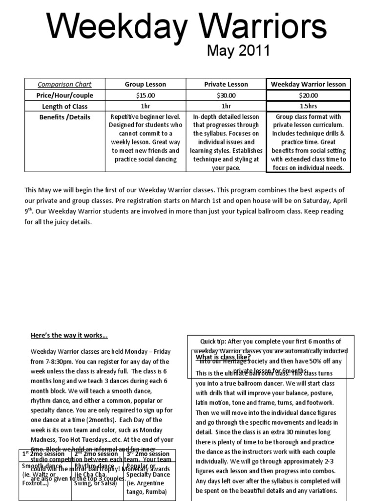 Weekday Warrior Flyer | PDF | Workweek And Weekend | Dances