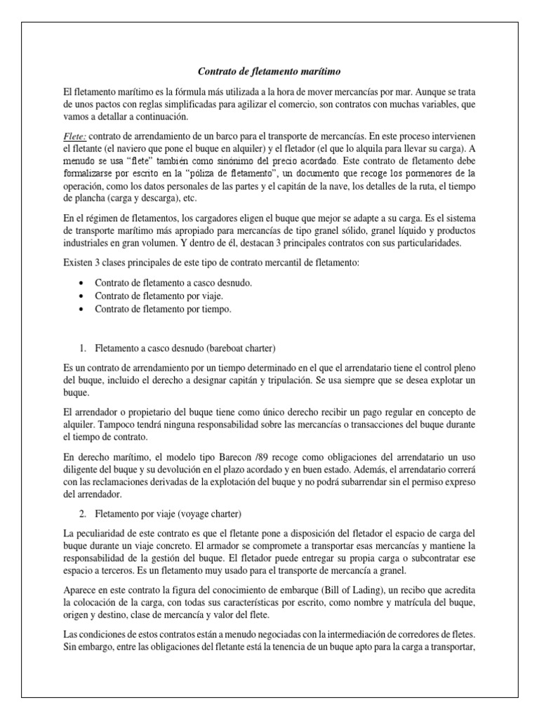 Contrato de Fletamento Marítimo | PDF | Envío | Transporte de agua