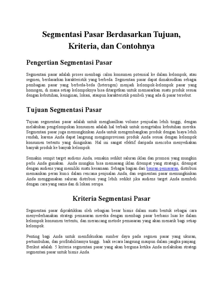 Bahan Segmentasi Dan Target Pemasaran | PDF