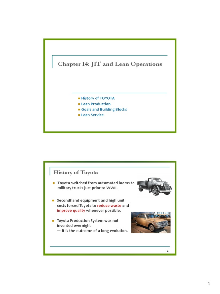 Chapter 14: JIT and Lean Operations: History of Toyota | PDF | Lean Manufacturing | Business ...