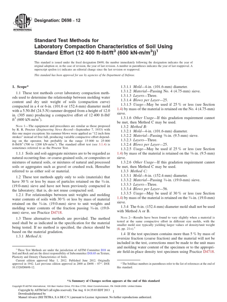 ASTM-D698 12 Compactacion Estandar | PDF | Nature