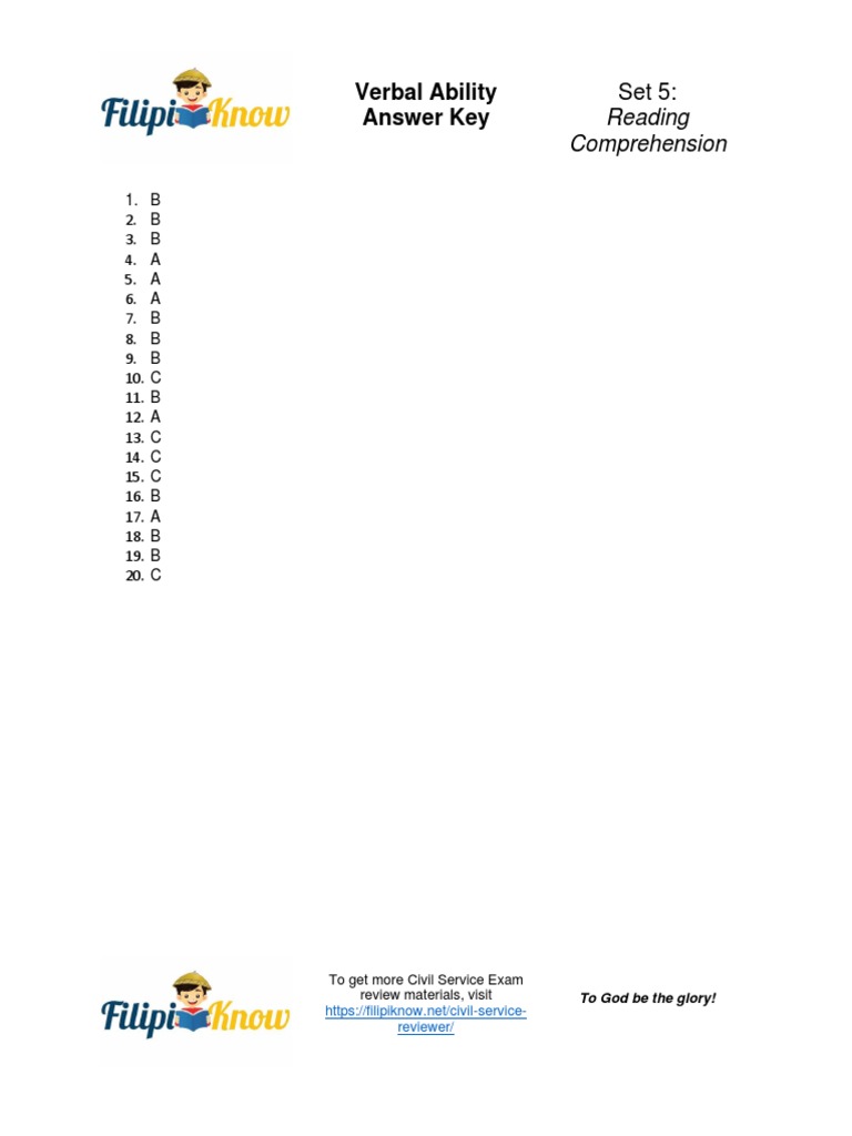 Verbal Ability Answer Key: Reading Comprehension | PDF