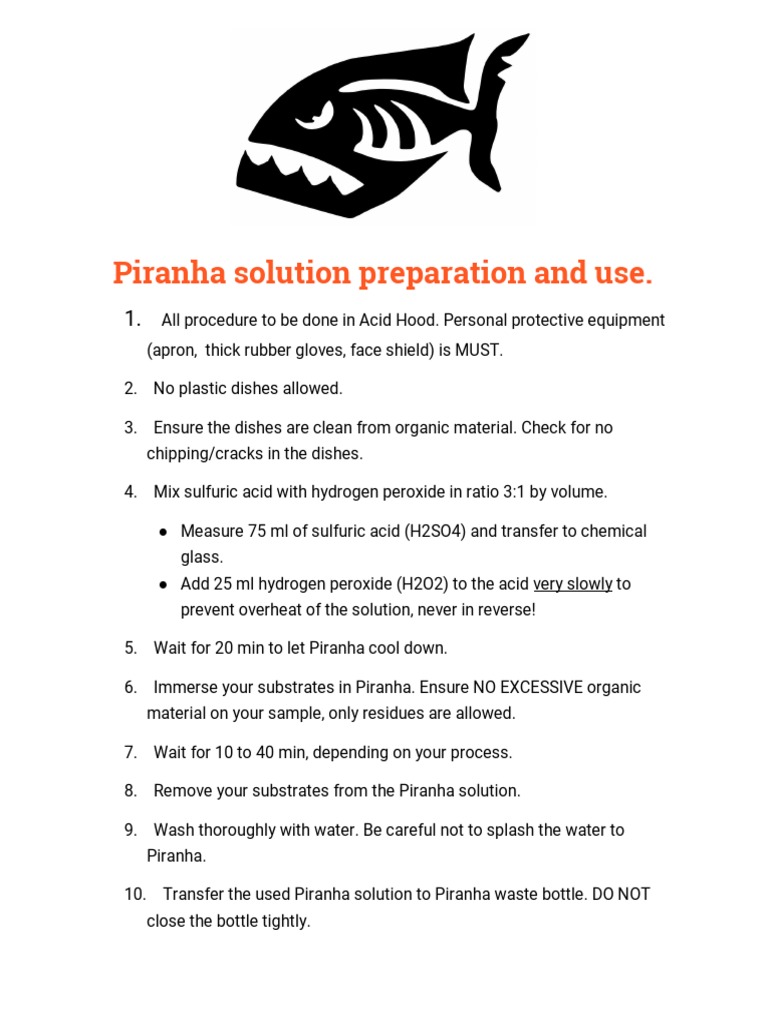 Piranha Solution Preparation and Use | PDF | Cooking, Food & Wine