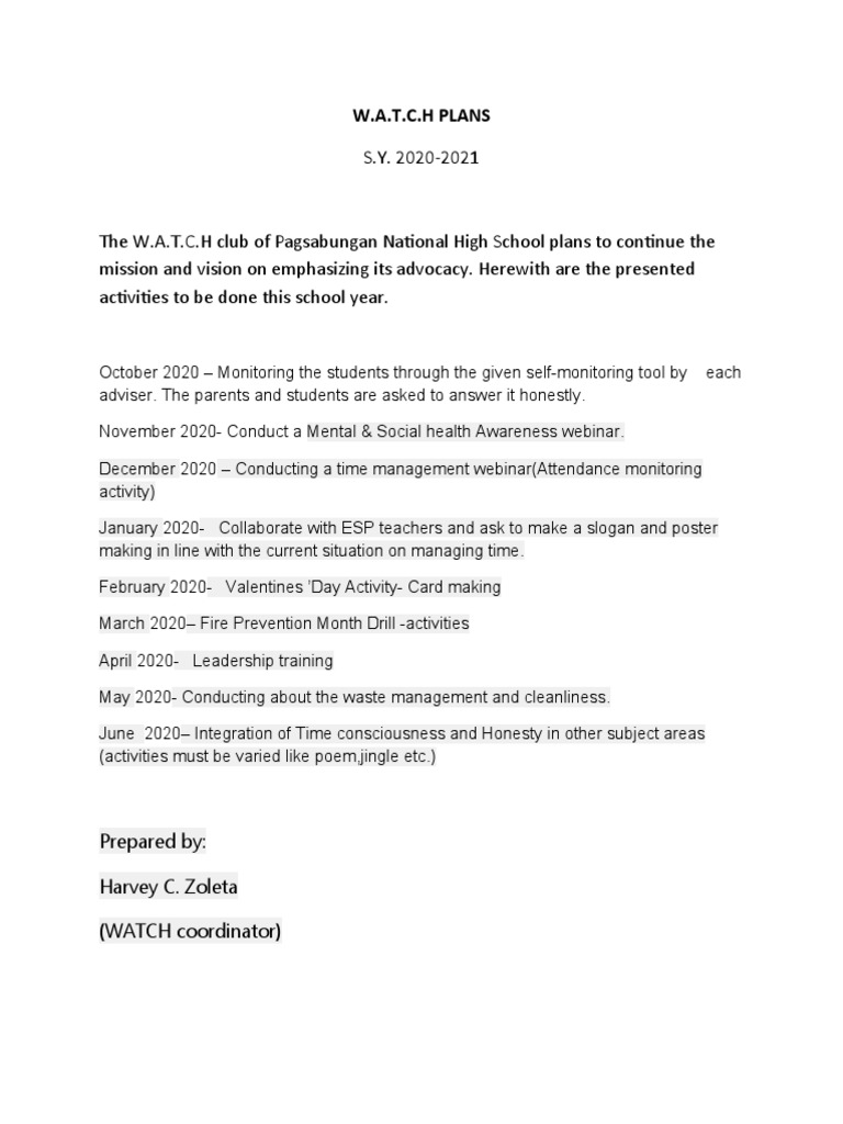 Watch Plans 2020-2021 | PDF