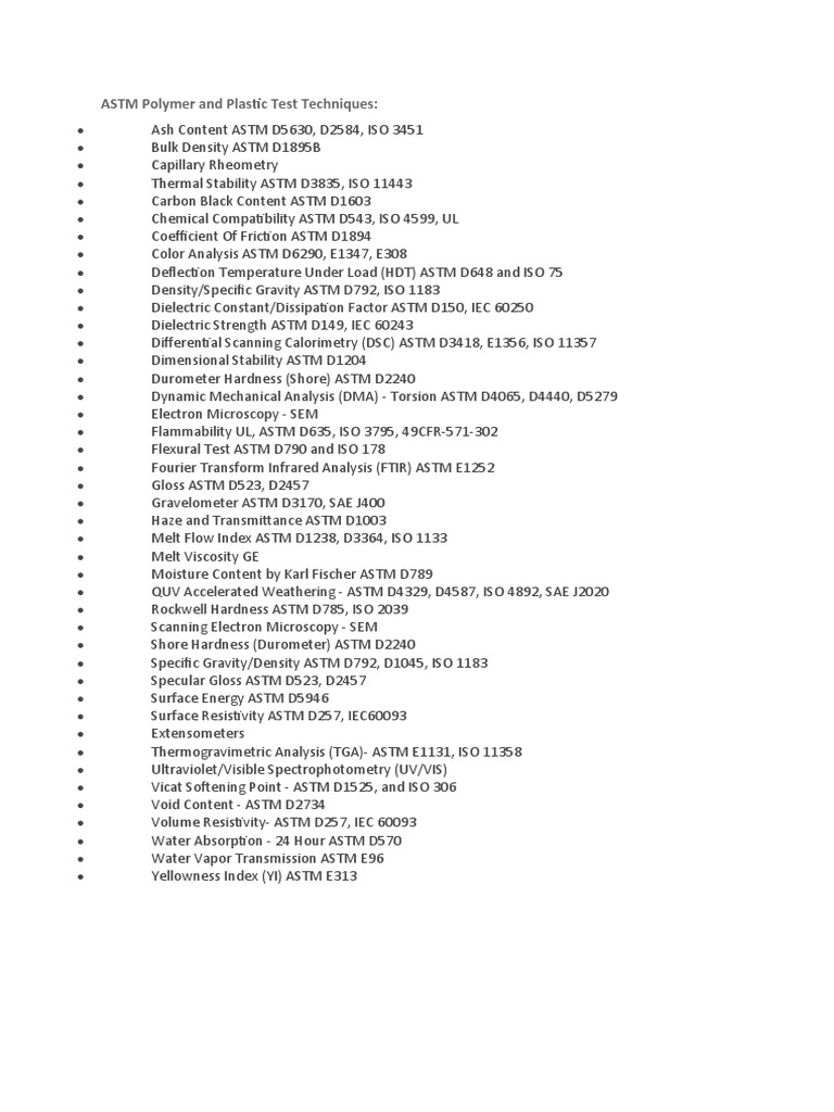 ASTM Polymer and Plastic Test Techniques | PDF