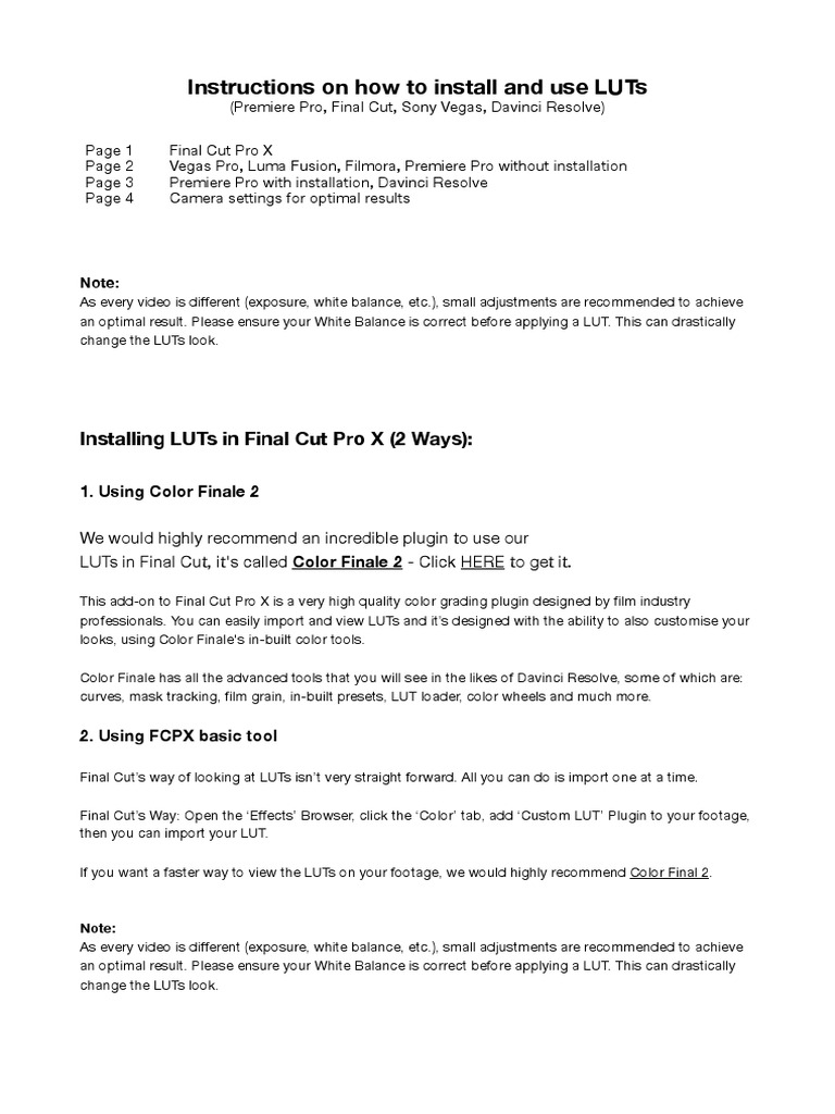 Instructions On How To Install and Use Luts: Installing Luts in Final ...