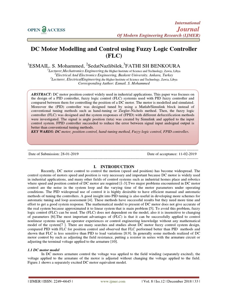 DC Motor Modelling and Control Using Fuzzy Logic Controller (FLC) | PDF ...