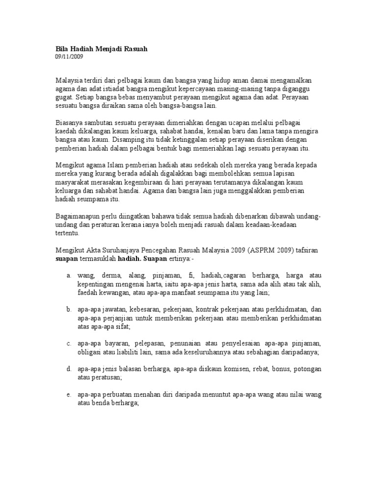 Bila Hadiah Menjadi Rasuah | PDF