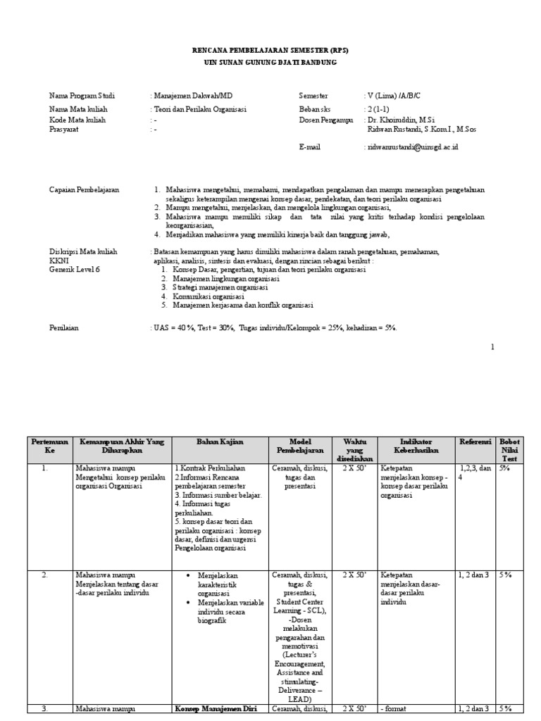 RPS Teori Perilaku Organisasi | PDF | Pengembangan Diri | Sains & Matematika
