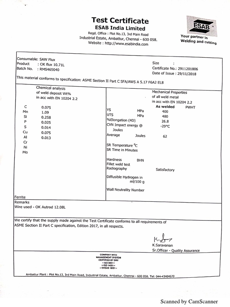 Test Certificate 10.71L - 1 | PDF