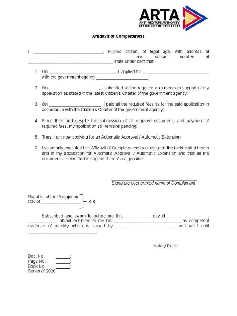 Affidavit of Completeness | PDF