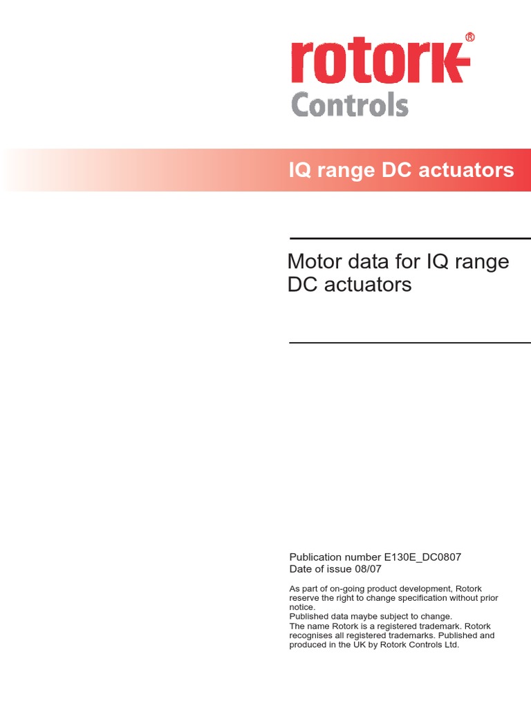Motor Data For IQ Range DC Actuators | PDF | Electric Motor | Actuator