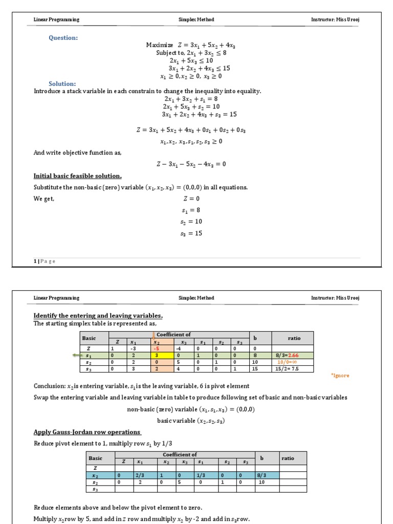 Simplex (Maximization Prob) | PDF | Linear Programming | Mathematical ...