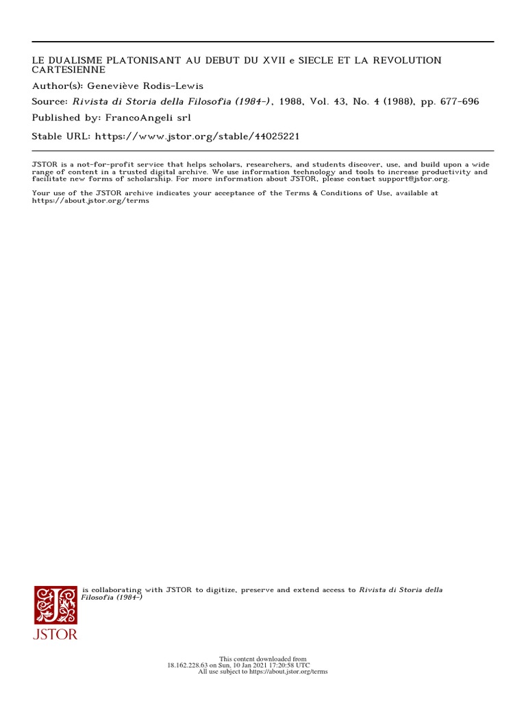 Le Dualisme Platonisant Au Debut Du Xvii - Sup - e - Sup - Siecle Et La ...
