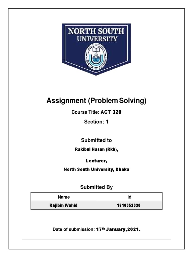 Assignment (Problem Solving) : Course Title: ACT 320 Section: 1 | PDF
