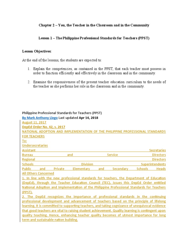 Philippine Professional Standards For Teachers PPST | PDF | Teachers ...