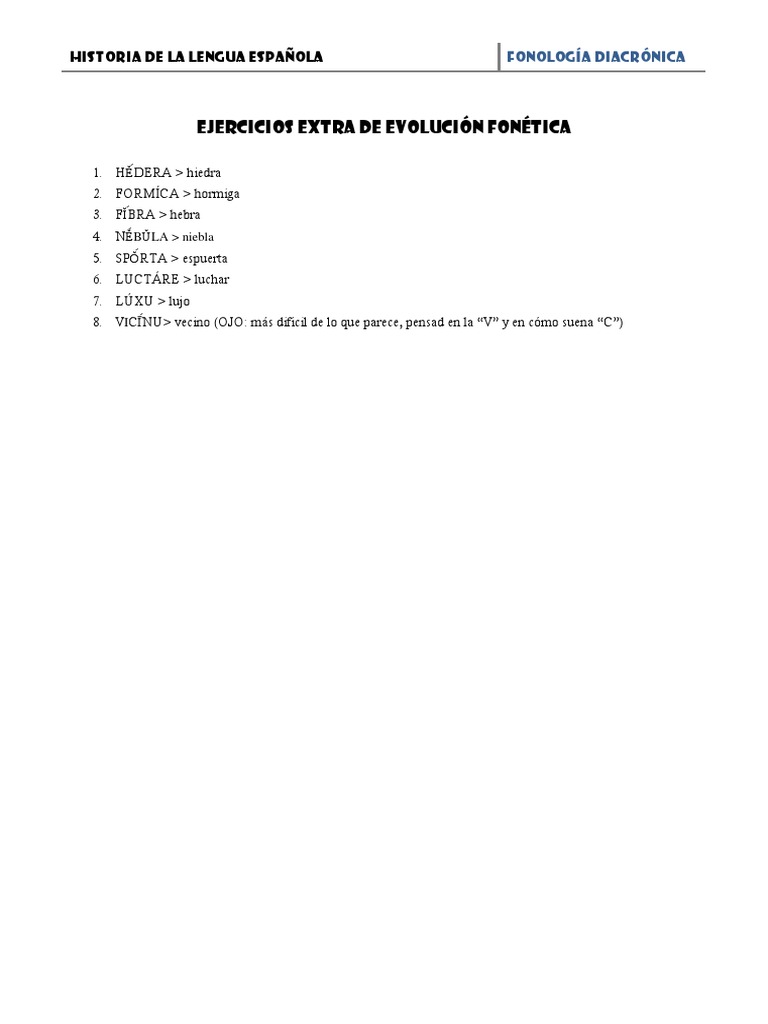 Historia de La Lengua 3 - Ejercicios Extra | PDF | Fonología | Vocal