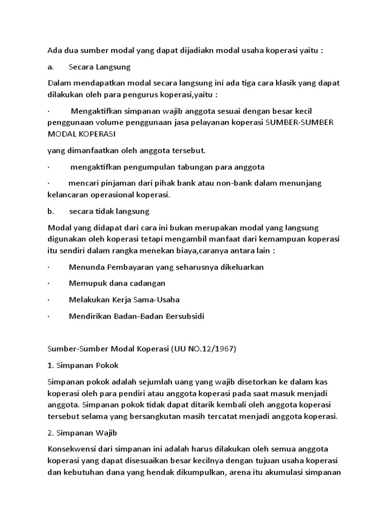 Ada Dua Sumber Modal Yang Dapat Dijadiakn Modal Usaha Koperasi Yaitu | PDF