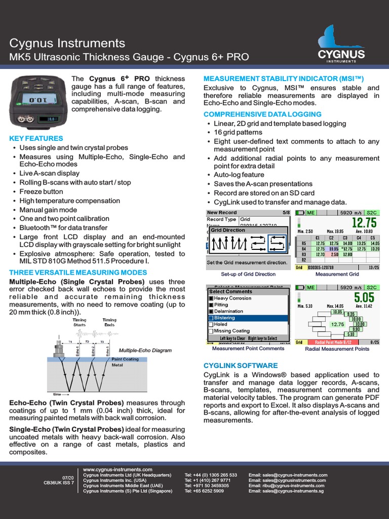 Cygnus Instruments: MK5 Ultrasonic Thickness Gauge - Cygnus 6+ PRO ...