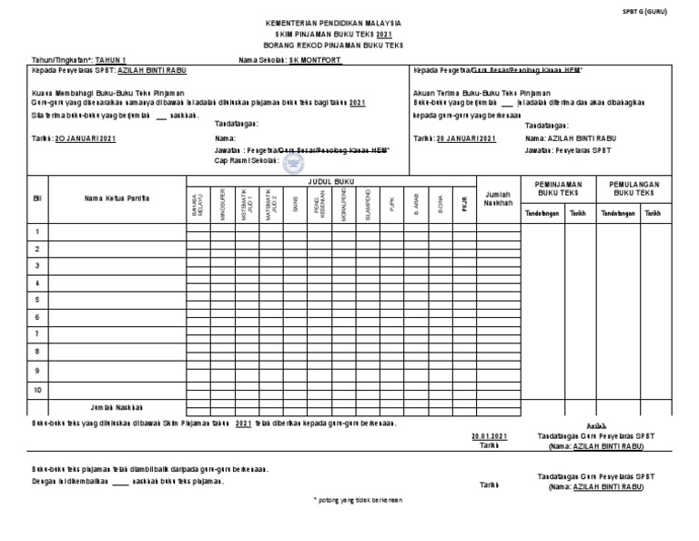SPBT G Guru Tahun 1 | PDF