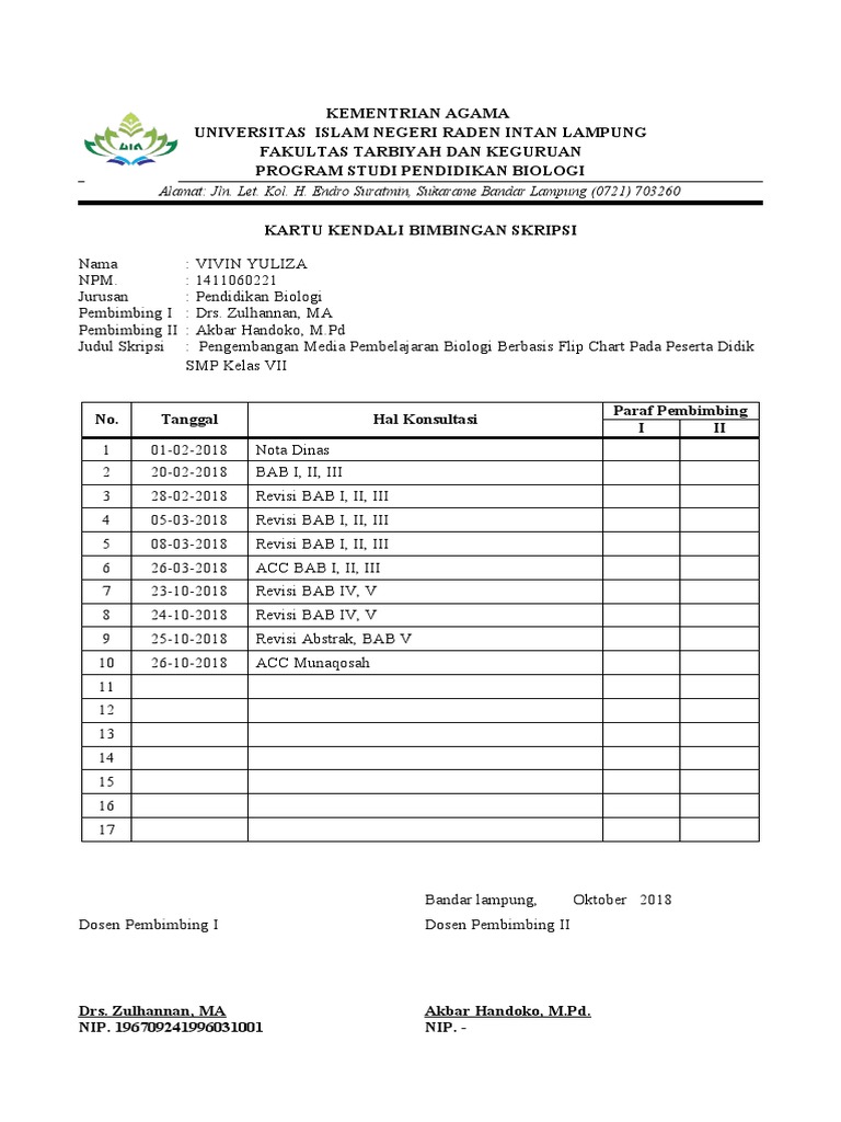 Kartu Bimbingan Skripsi | PDF