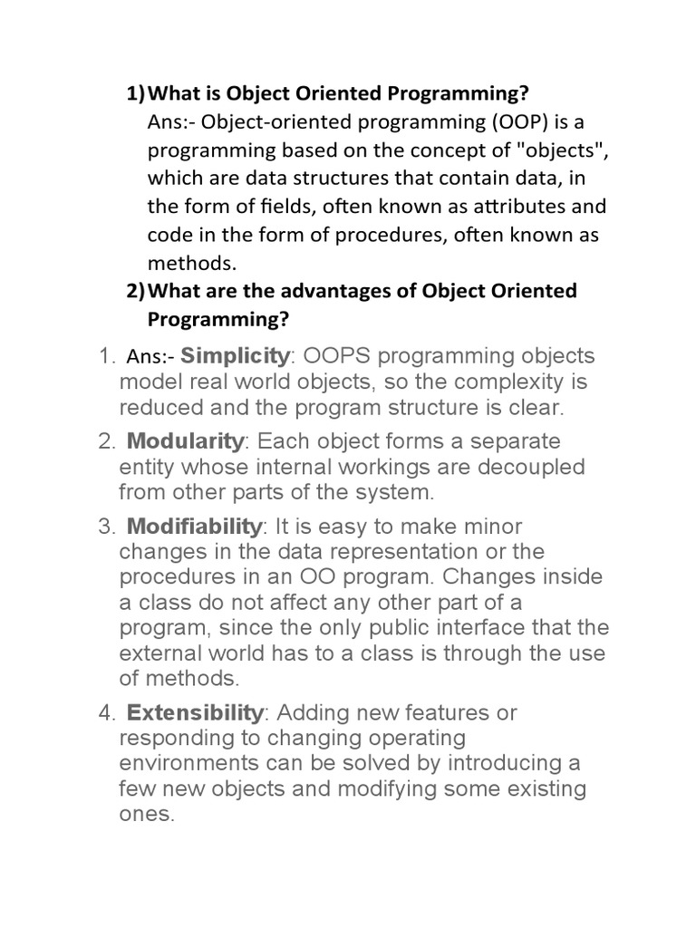 Object Oriented Programming Interview Questions And Answers Pdf Inheritance Object Oriented