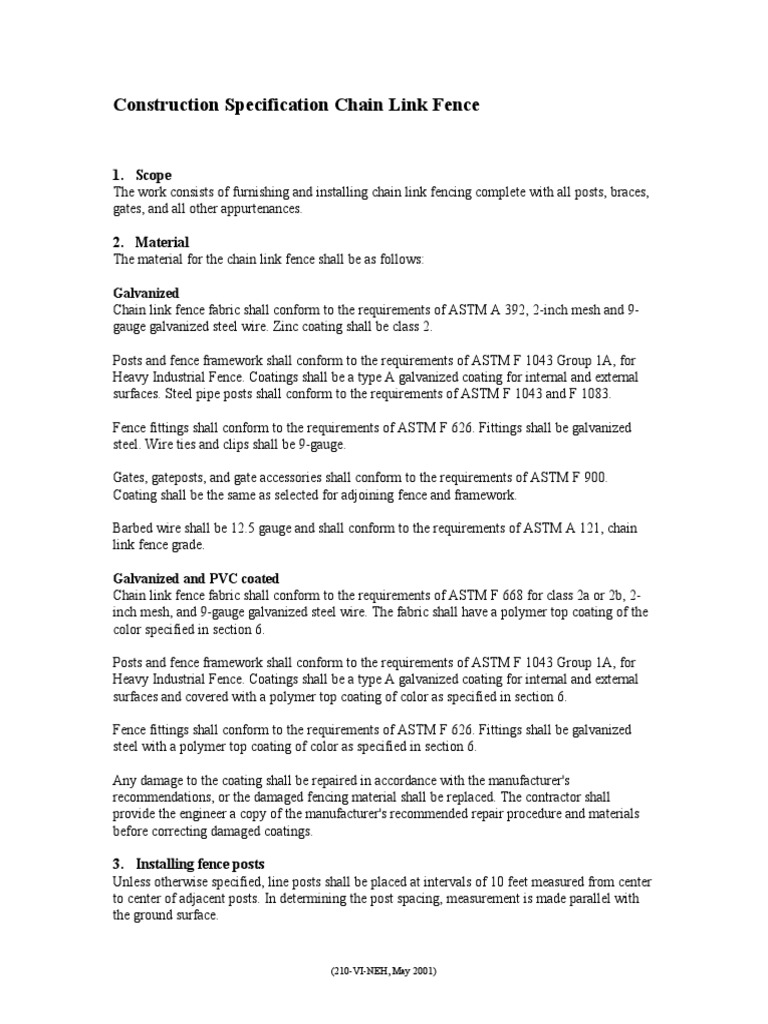 Construction Specification Chain Link Fence | PDF | Galvanization ...