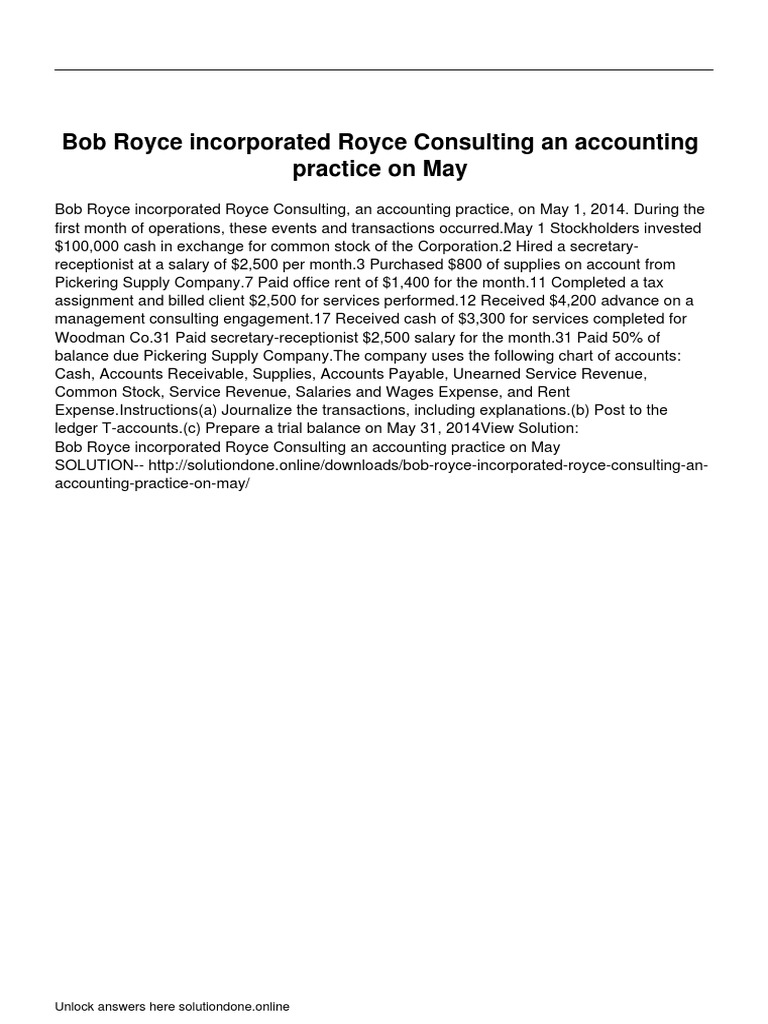Bob Royce Incorporated Royce Consulting An Accounting Practice On May | PDF
