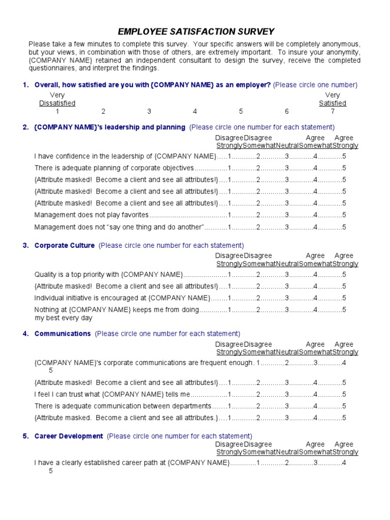 Employee Satisfaction Survey Sample Questionnaire | Questionnaire | Job ...