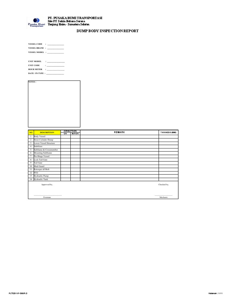 Form Inspection Vessel DT | PDF