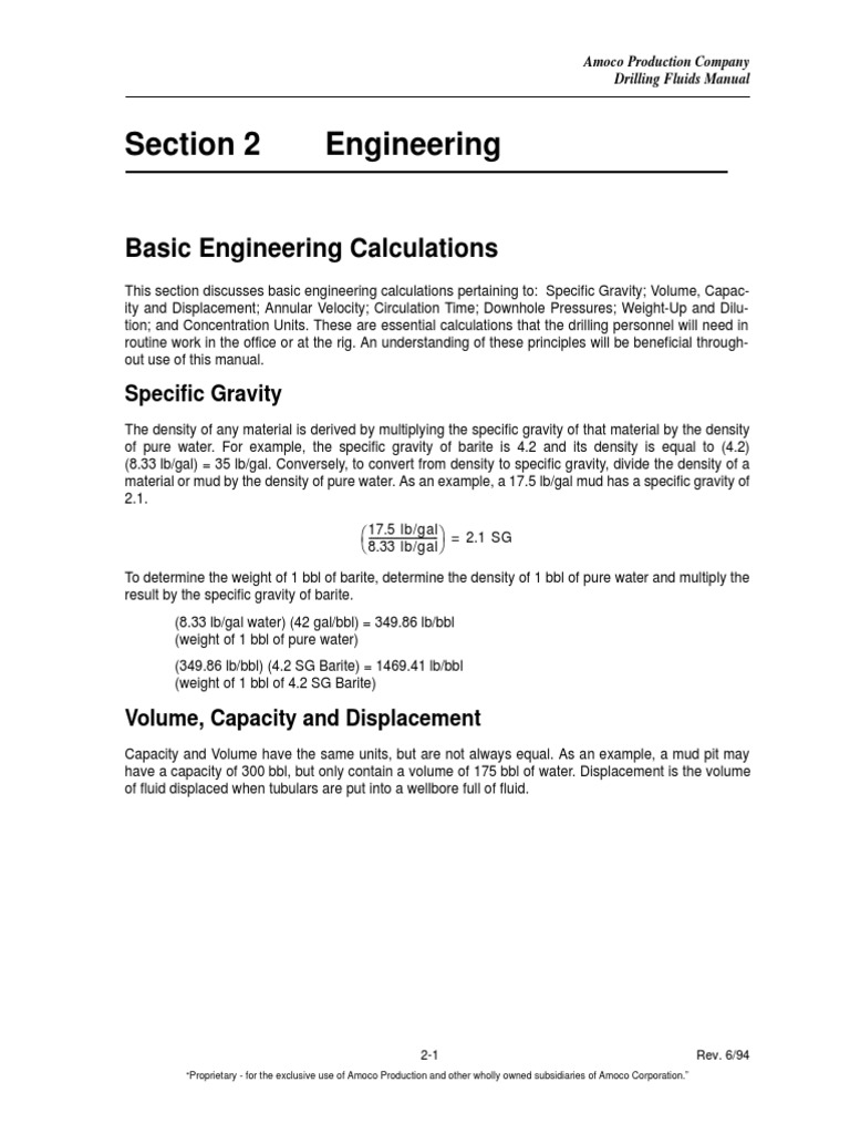 2-Basic Engineering Calculations - (AMOCO) Drilling Fluids Man | PDF | Barrel (Unit) | Pressure
