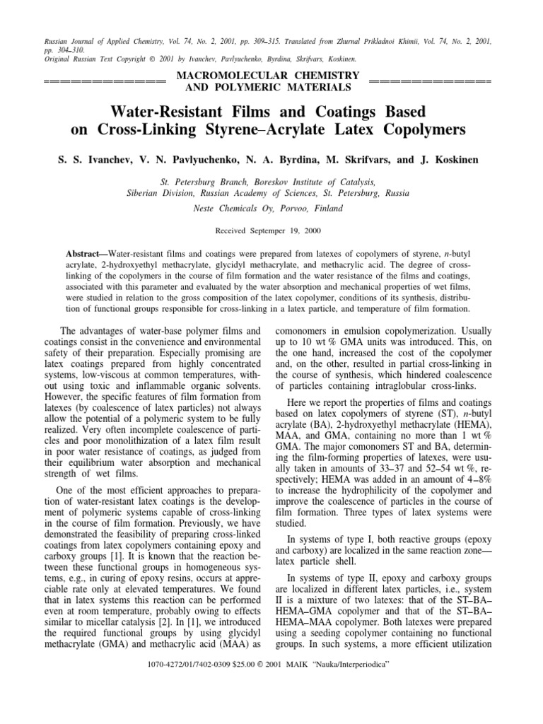 Cross-Linking Styrene Acrylic Polymer | PDF | Copolymer | Polymers