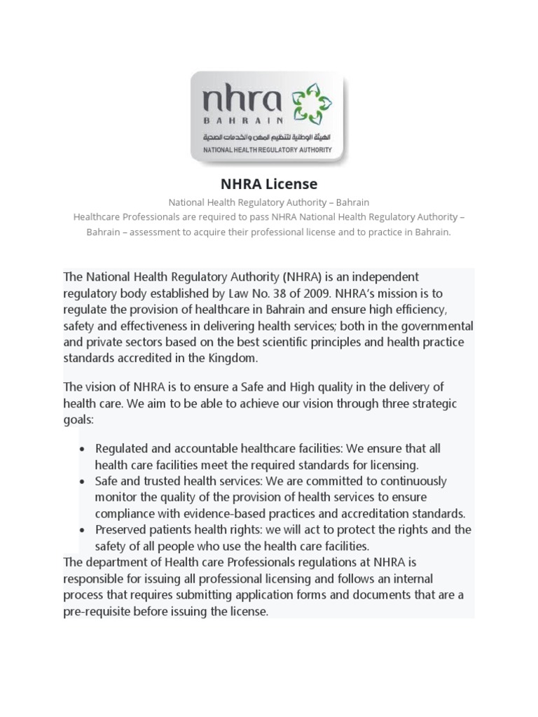 NHRA Exam - Bahrain (National Health Regulatory Authority) | PDF ...