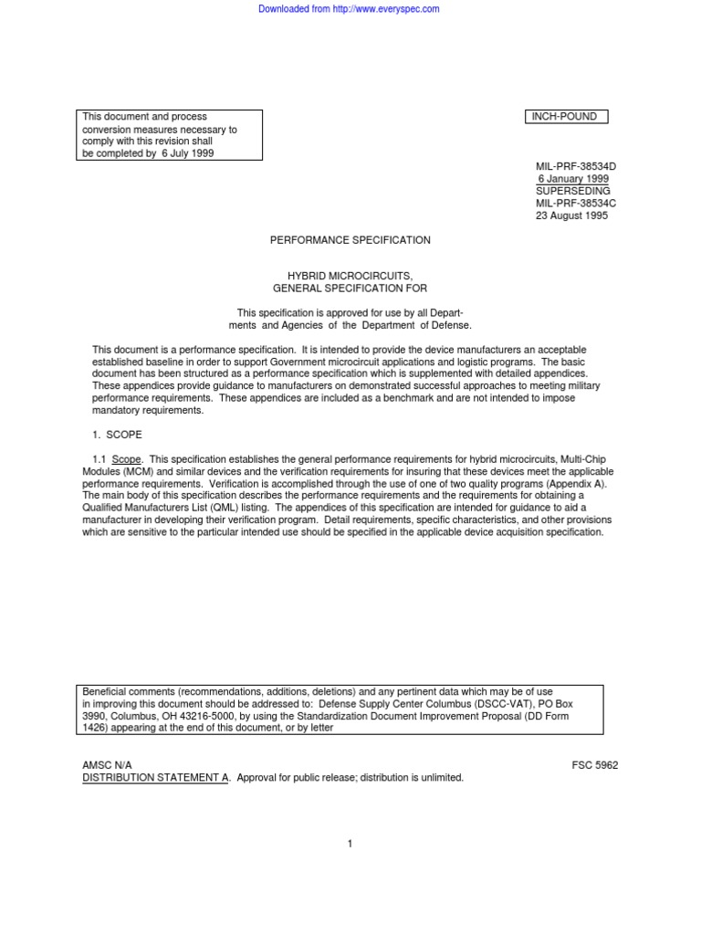 Mil PRF 38534D | PDF | Verification And Validation | Specification ...