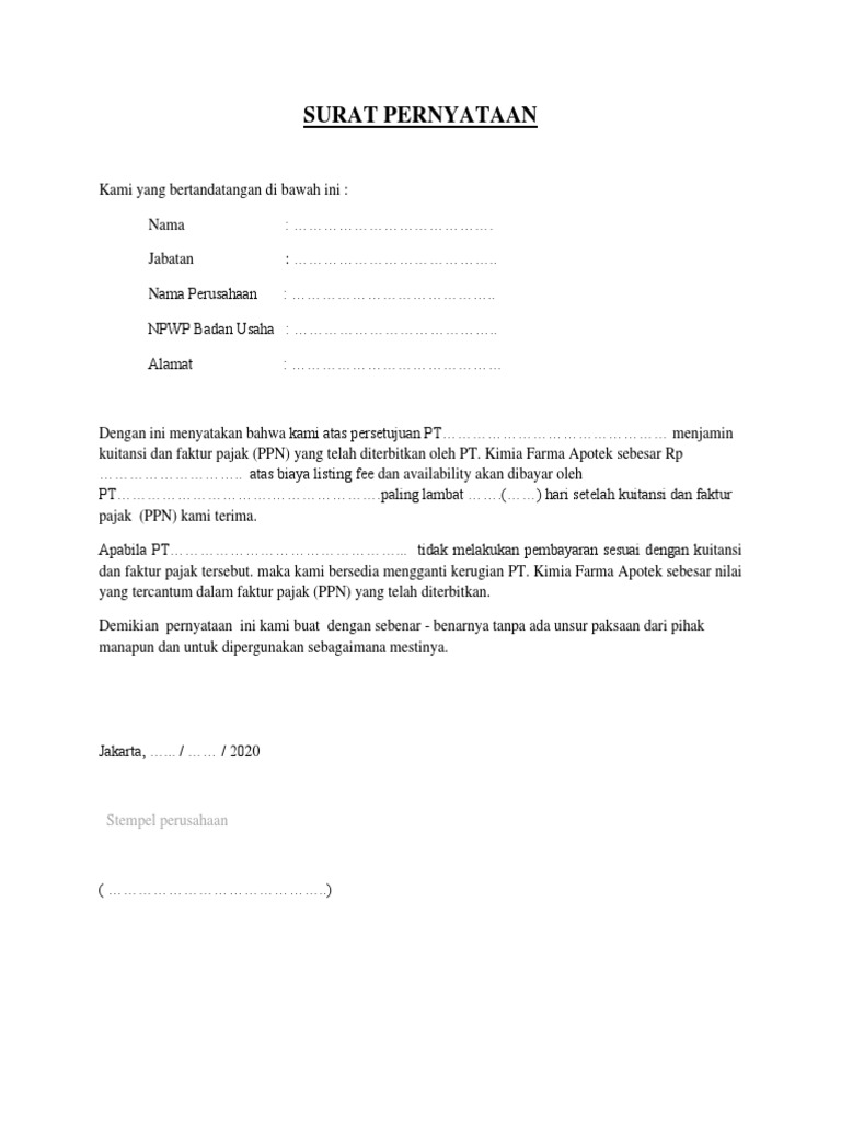 Surat Pernyataan Bayar Listing | PDF