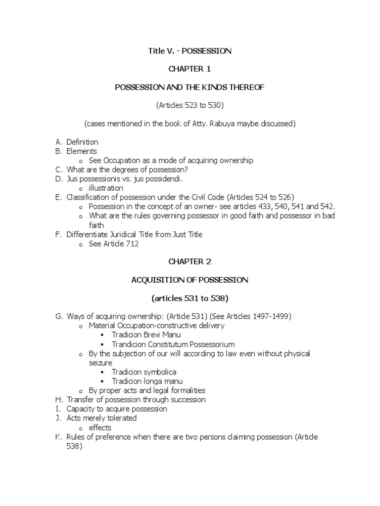 Title V. - Possession Possession and The Kinds Thereof | PDF | Ethical ...