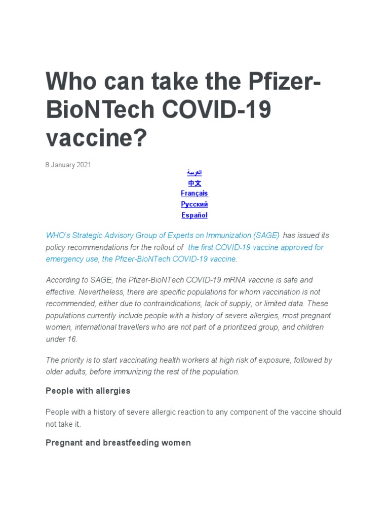 Who Can Take The Pfizer-Biontech Covid-19 Vaccine? | PDF | Dose ...