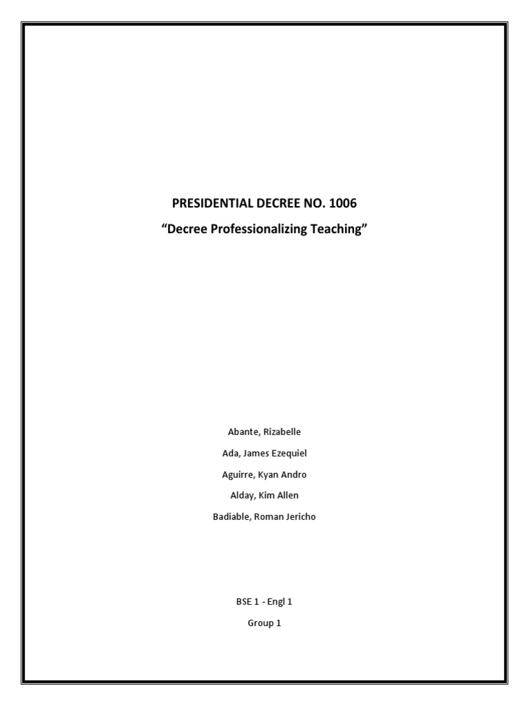 Presidential Decree No. 1006 "Decree Professionalizing Teaching" | PDF ...
