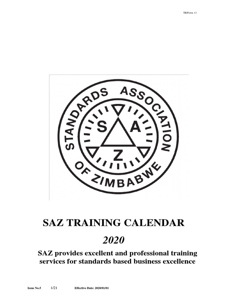 SAZ 2020 Training Calendar Overview | PDF | Iso 9000 | Hazard Analysis ...