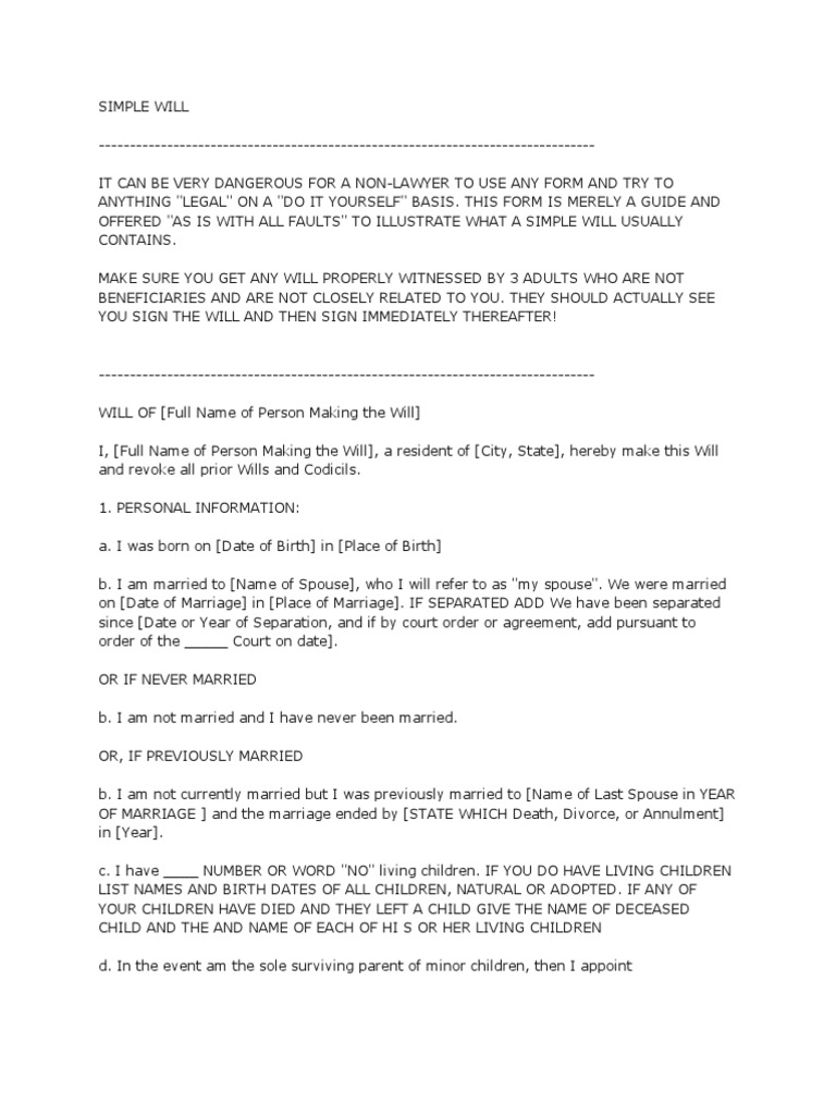 Simple Will | PDF | Will And Testament | Marriage
