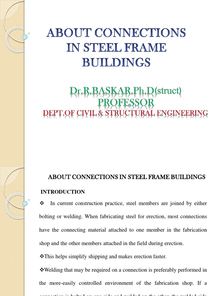 Steel Frame Building Connections Guide | PDF | Bending | Screw