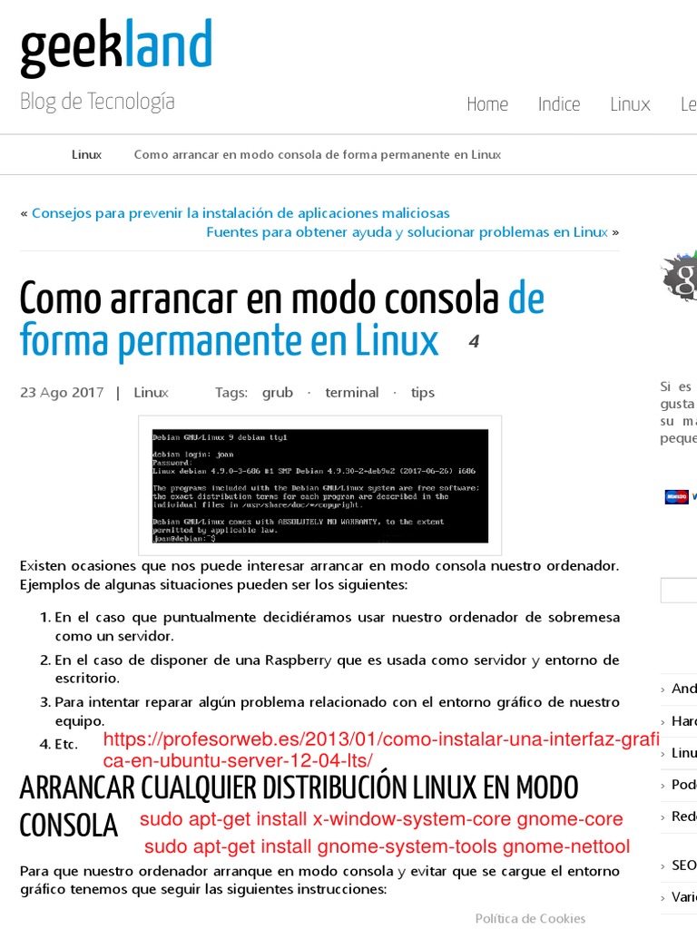 Arrancar Linux en Modo Consola | PDF | Arranque | Distribución de Linux