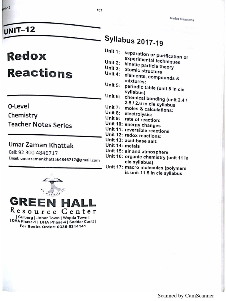 Unit 12-Redox Reactions | PDF