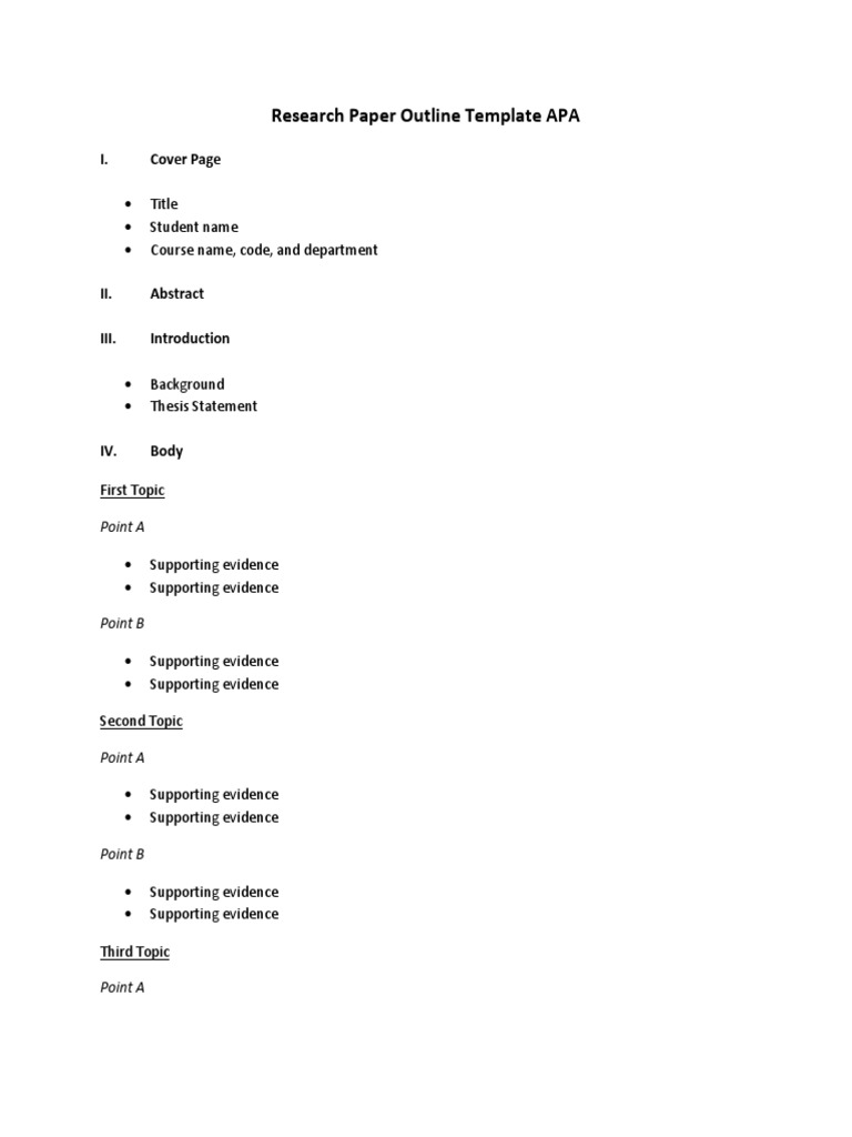 Research Paper Outline Template APA I. Cover Page PDF
