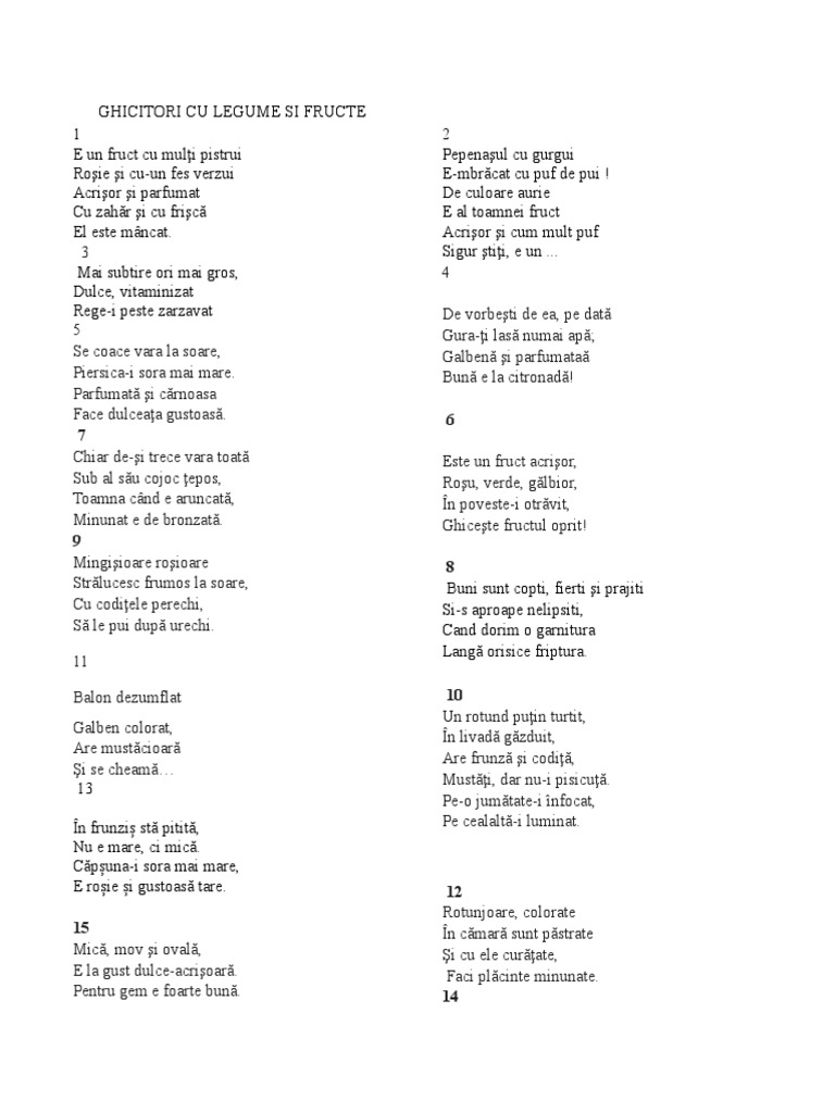 Ghicitori Cu Legume Si Fructe | PDF