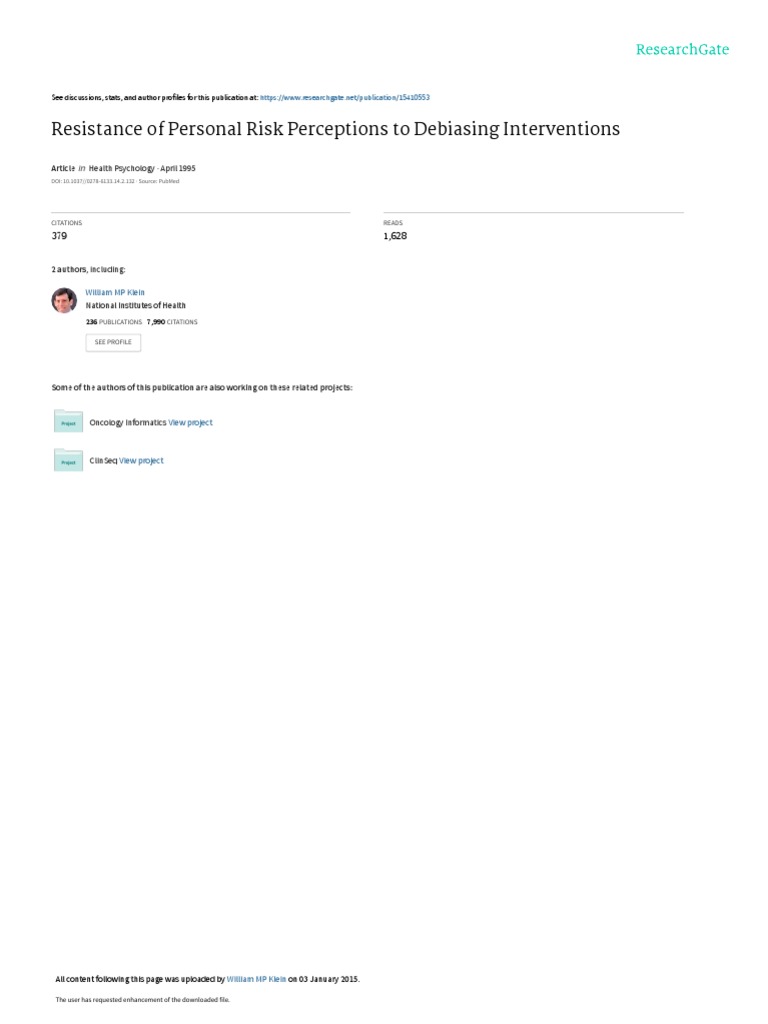 Resistance of Personal Risk Perception | PDF | Self-Improvement