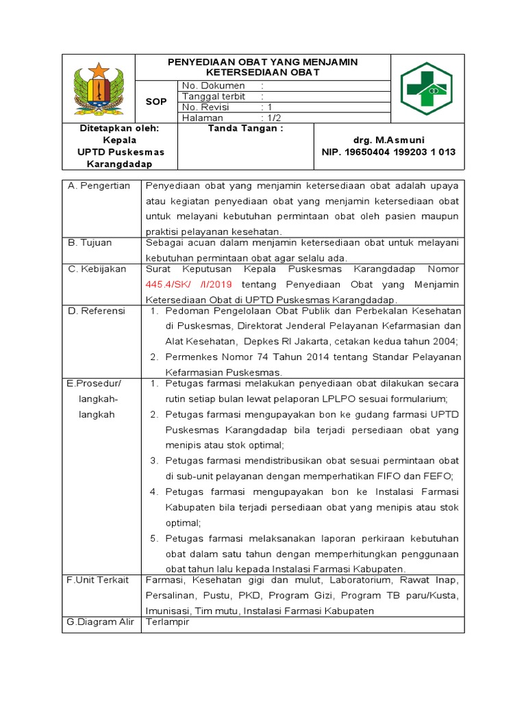 Sop Penyediaan Obat Yang Menjamin Ketersediaan Obat | PDF | Kesehatan ...